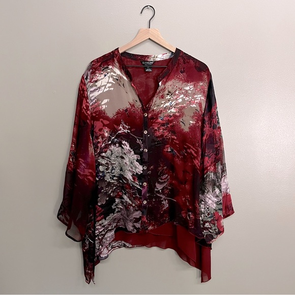 Citron | Tops | Citron Silk Blend Oriental Style Blouse 3x | Poshmark